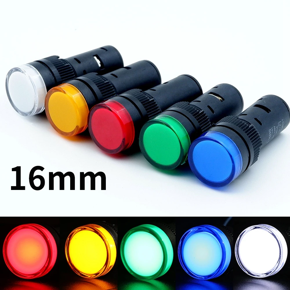 Plastic-Led-Indicator-Lights-16mm-Pilot-Signal-Lamp-Warning-Panel-Mount ...