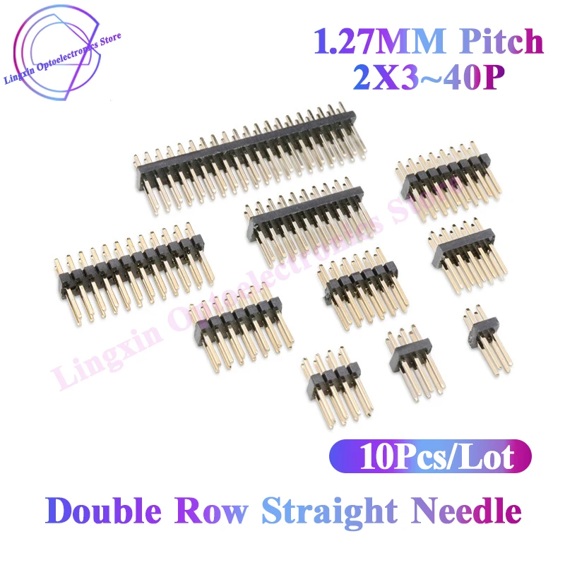10PCS Gold Plating Pitch 1.27mm 2x3~40 Pins Double Row Male Header ...