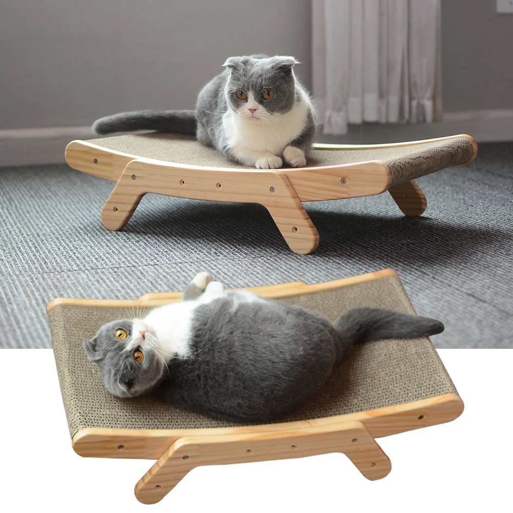 Wooden Cat Scratcher Scraper Detachable Lounge Bed 3 In 1 Scratching ...