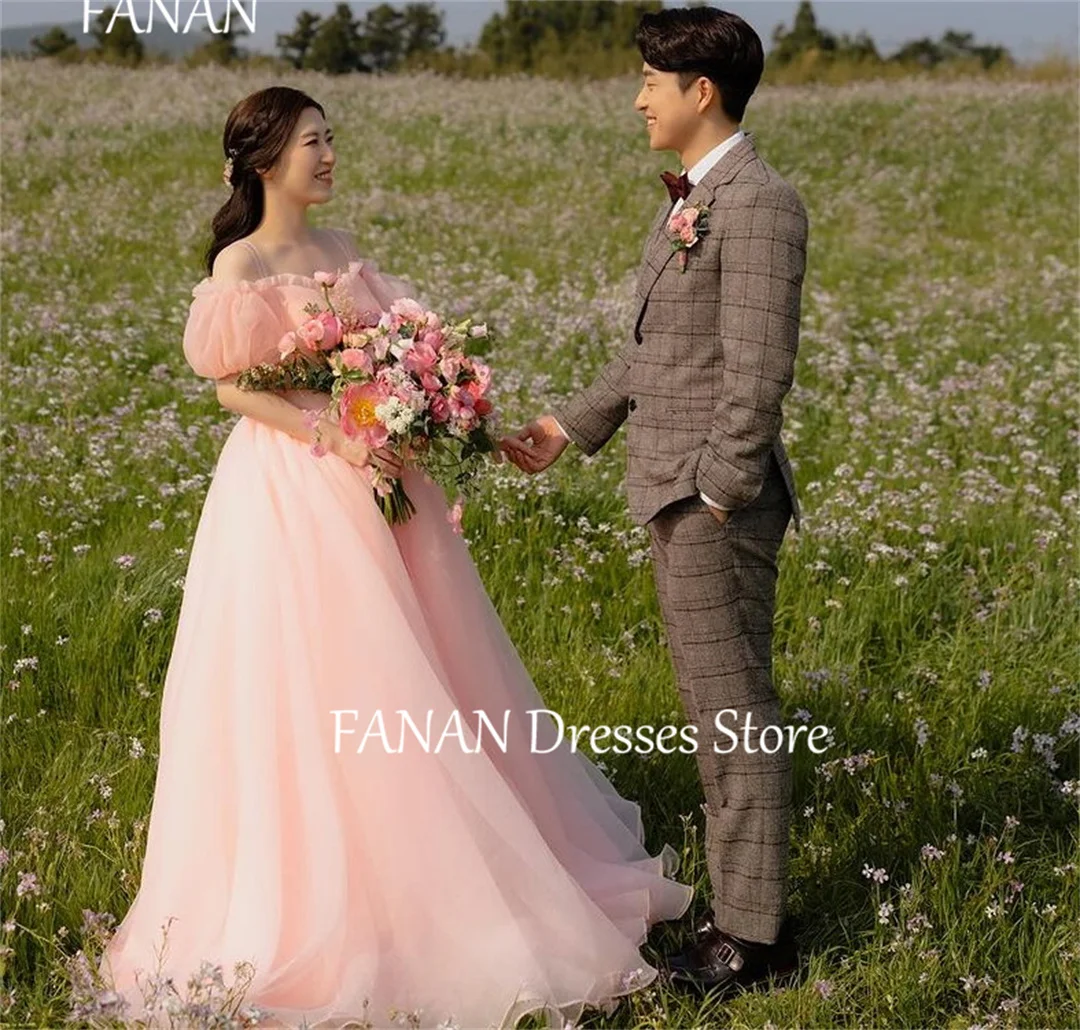 FANAN-Puff-Sleeves-Pink-Organza-Evening-Party-Dresses-Korea-Princess ...