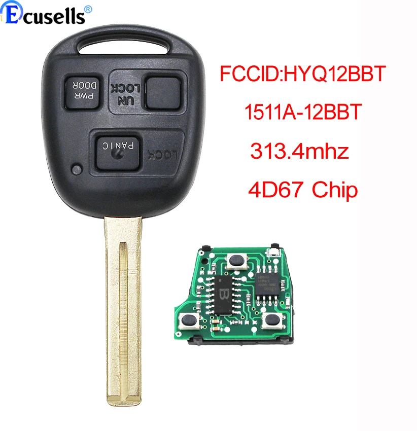 3 Buttons Remote Car Key Fob for Lexus ES330 LS430 SC430 313.4mhz 4D67 ...