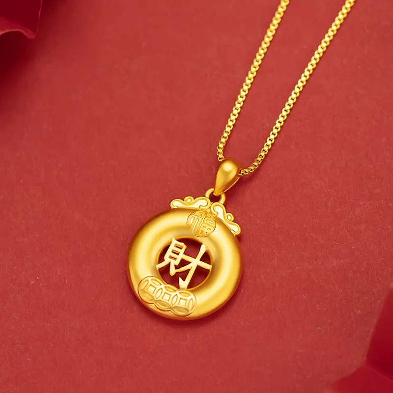 9999-real-gold-24K-yellow-gold-Ping-An-Deduction-Fu-Cai-Plate-Pendant ...