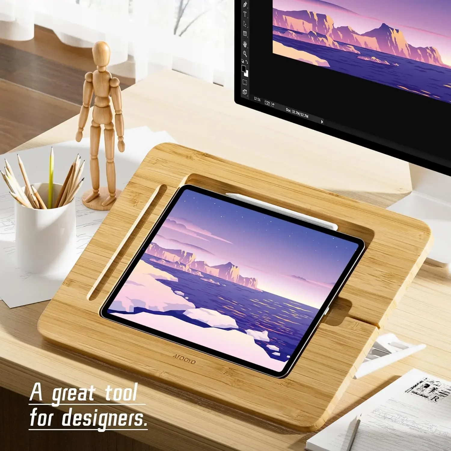 Wooden-IPad-Drawing-Stand-Tablet-Stand-Adjustable-5-Angles-for-Laptop ...
