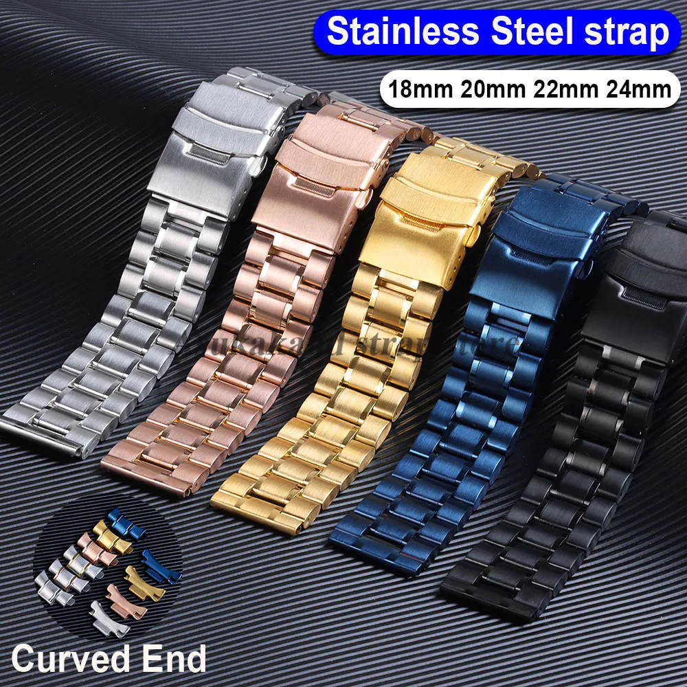 18mm 20mm 22mm 24mm Stainless Steel Watch Strap Arc/Straight End Steel ...