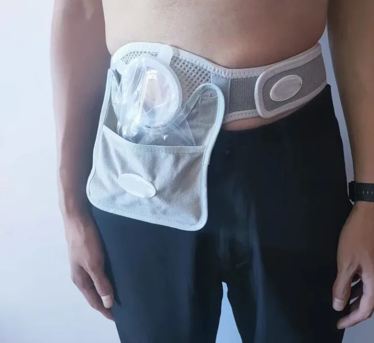 Breathable mesh disposable ostomy bag with abdominal strap cuttable ...