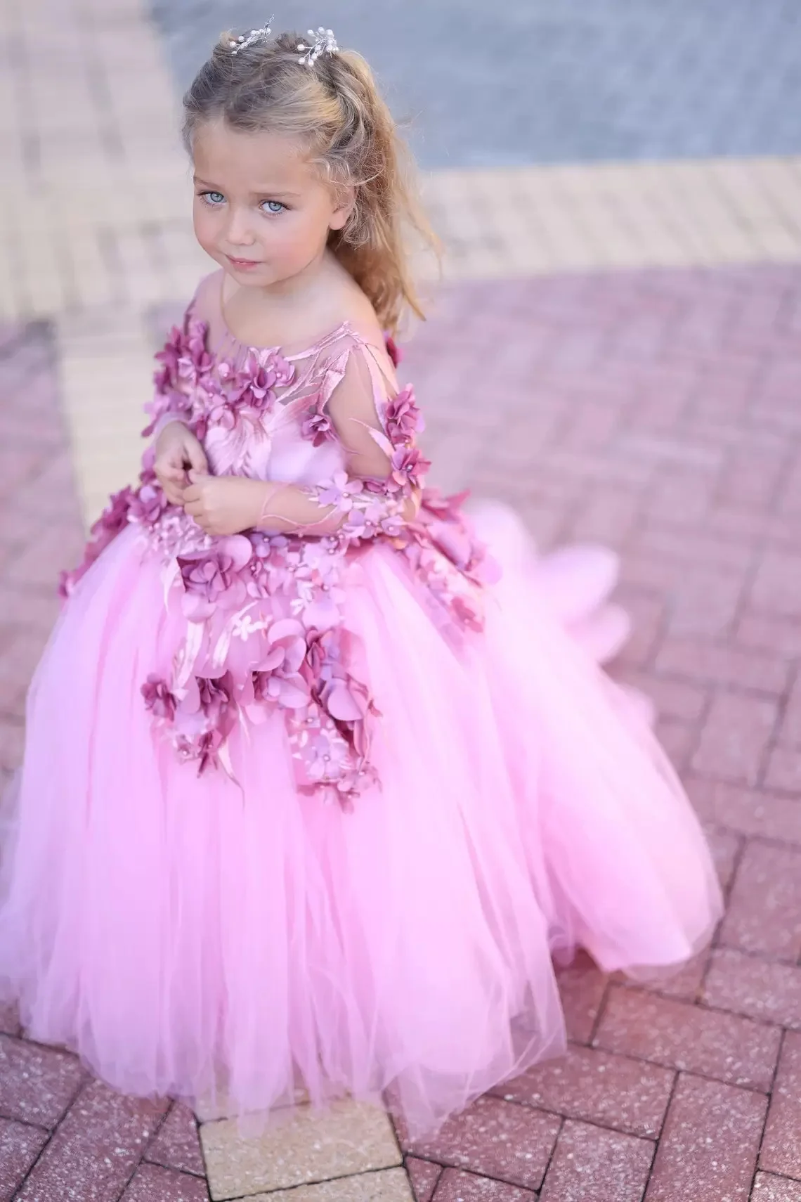 Pink-Lovely-Cute-Flower-Girl-Dress-Gorgeous-Fairy-Tulle-Lace-Decal ...