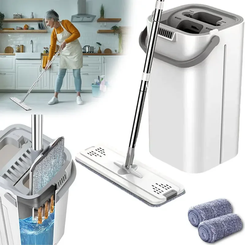 UNTIOR Hand Free Flat Floor Mop Bucket Set For Professional Home Floor ...