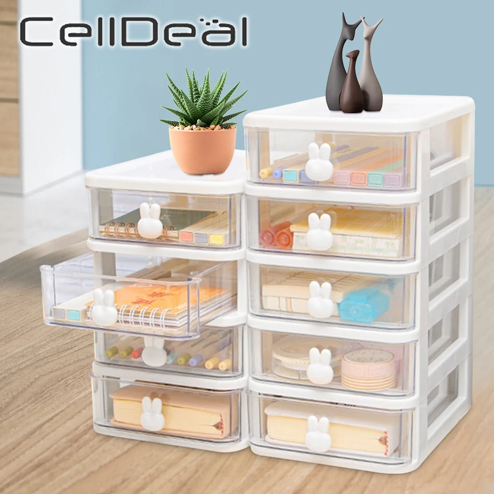 Rabbit Handle Transparent Multi layer Desktop Storage Box Bedroom ...