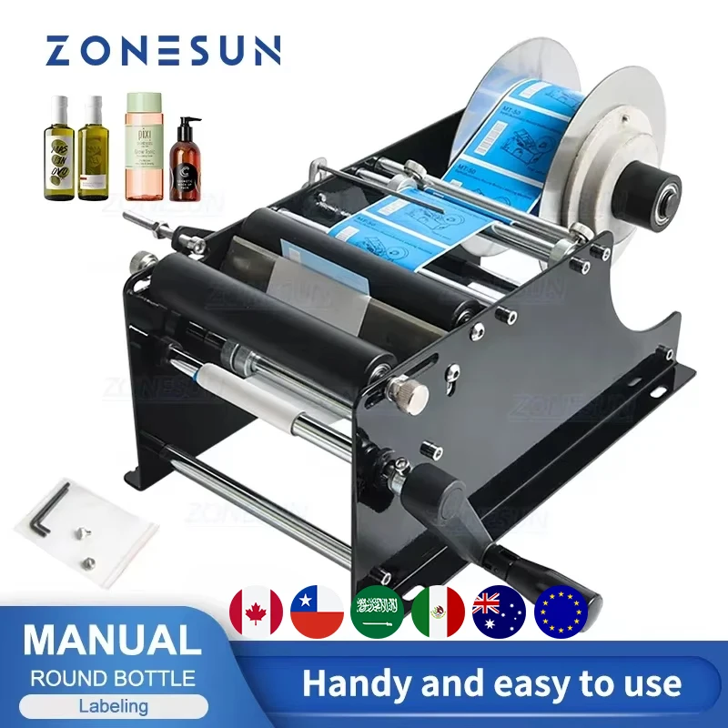 ZONESUN-Manual-Labeling-Machine-Round-Bottle-Applicator-Beer-Cans-Water ...
