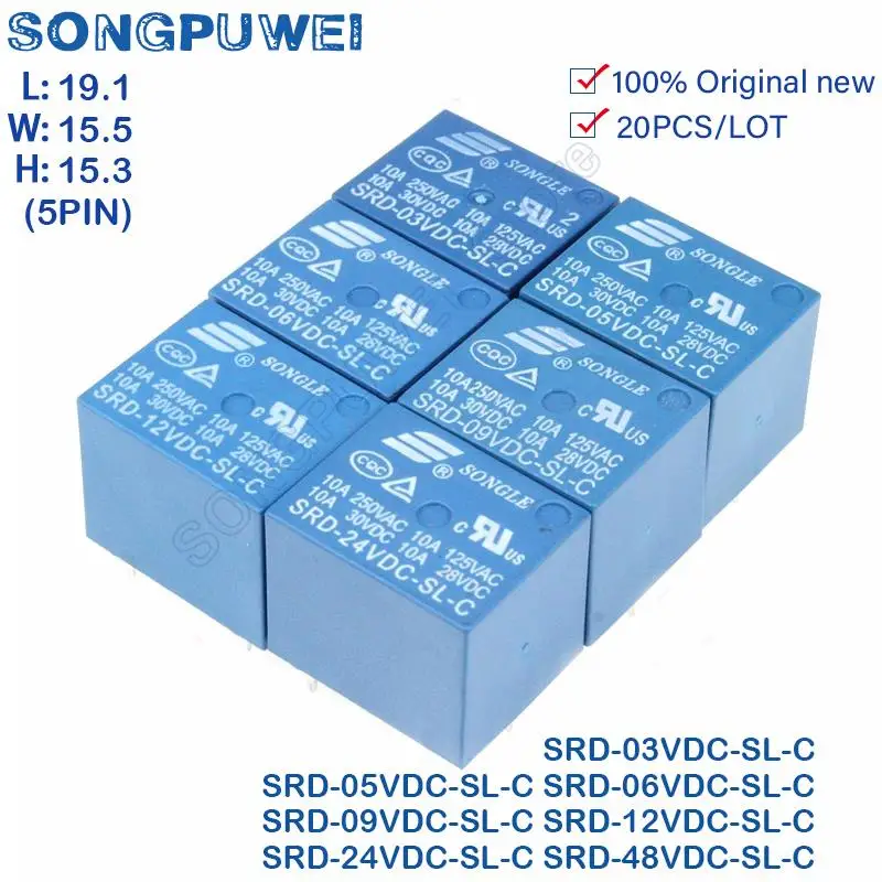 Free Shipping 20CS/lot Power Relay SRD -05V 06V 09V 12V 24V 48VDC -SL-C ...