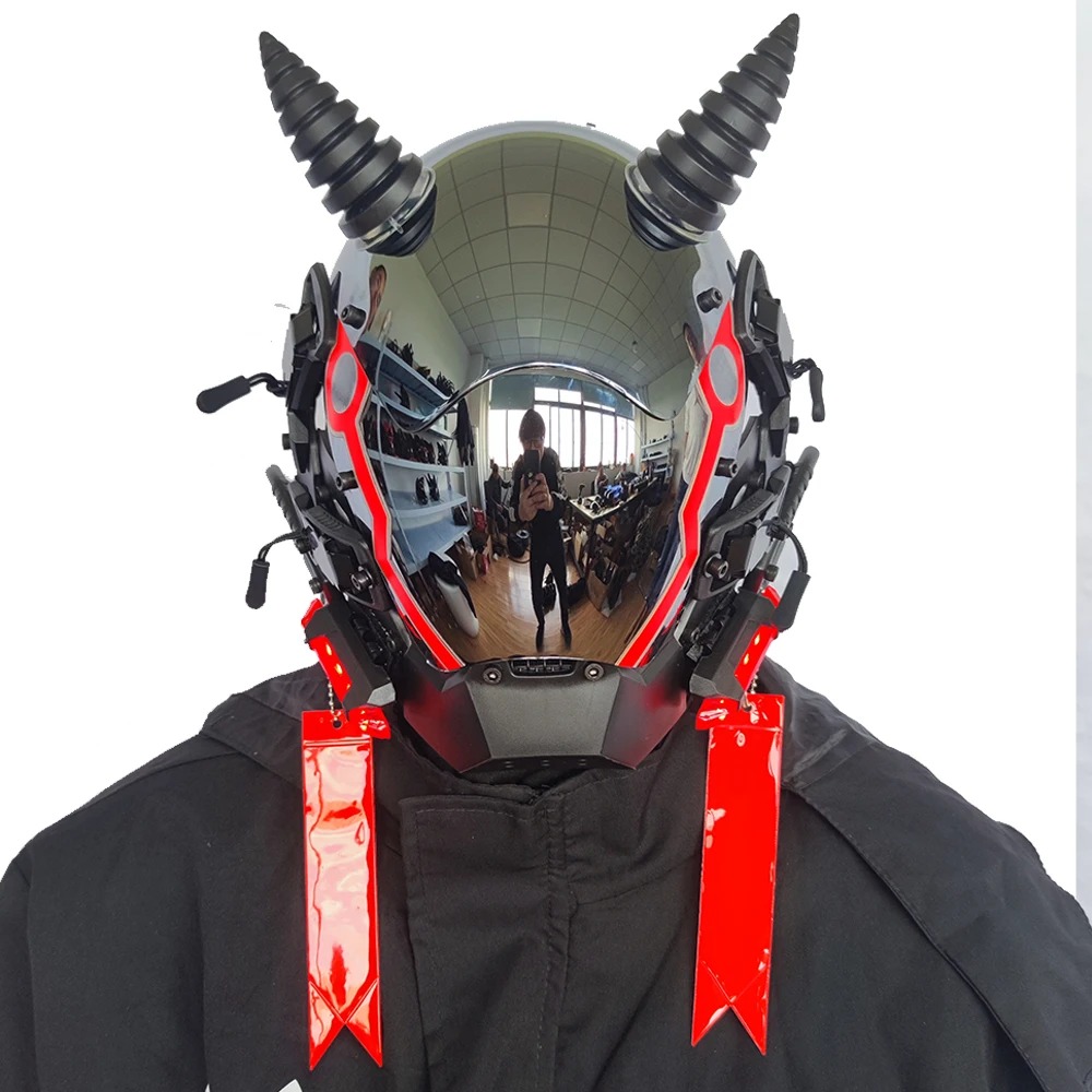 Punk-Mask-for-Men-Ox-horn-LED-Mask-Futuristic-Punk-Techwear-Cosplay ...