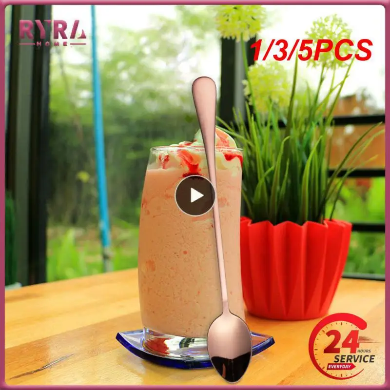 1-3-5PCS-Black-Long-Handle-Tea-Spoons-Juice-Stirring-Cutlery-Stainless ...