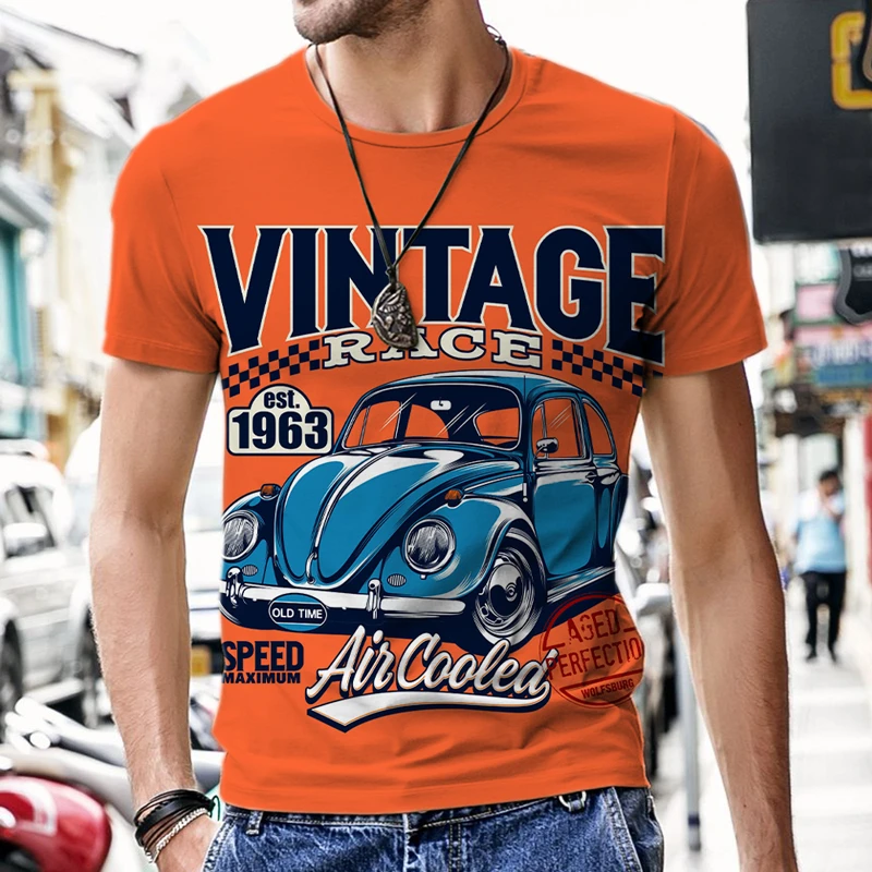 Men's T-shirts Retro Car Design Fashion Hot Tops 3D Printed O Neck ...