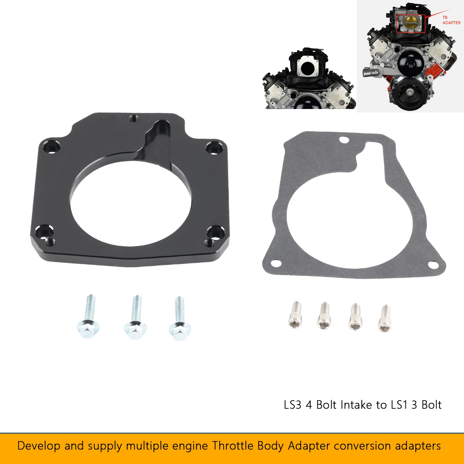 Drive By Cable Throttle Body Adapter Compatible LS3 4 Bolt Intake to ...
