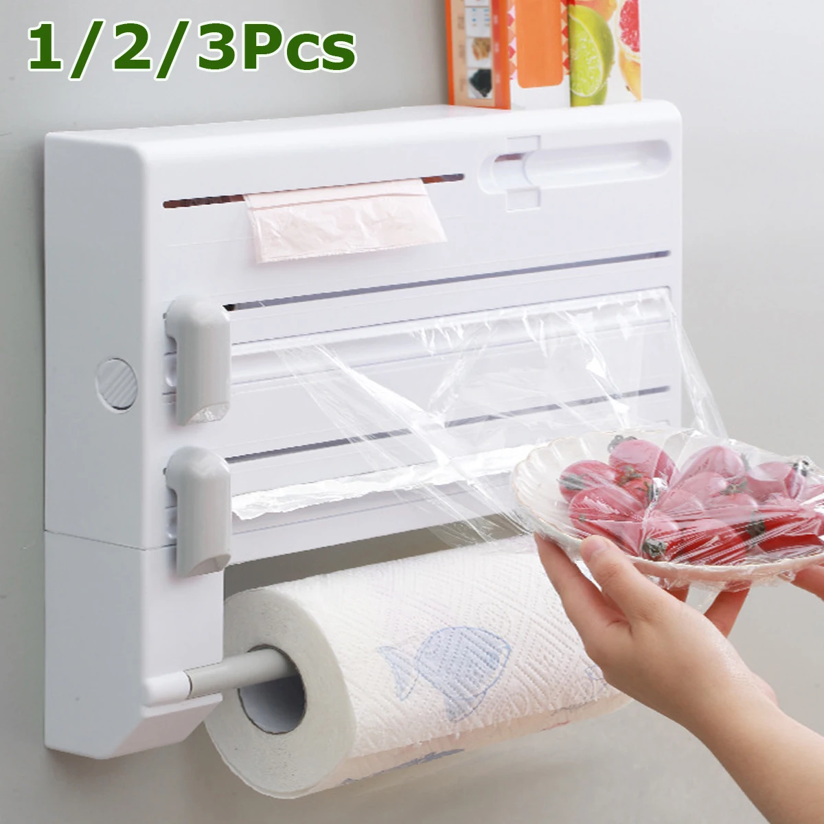 6 IN 1 Kitchen Wrap Dispenser Wall-mounted Space Saving Plastic Wrap ...