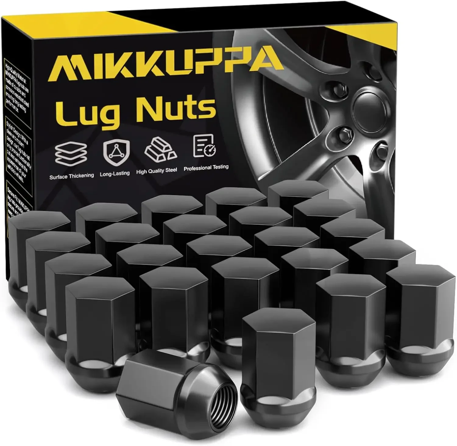 MIKKUPPA 24PCS M14x1.5 Black Lug Nuts - One-Piece Chrome OEM Factory ...