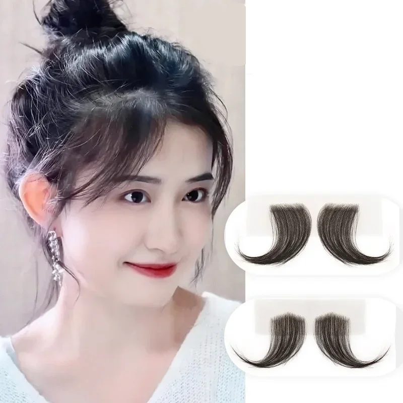 15cm 100% Human Hair Invisible Natural Bangs Black Lace Edges Seamless ...