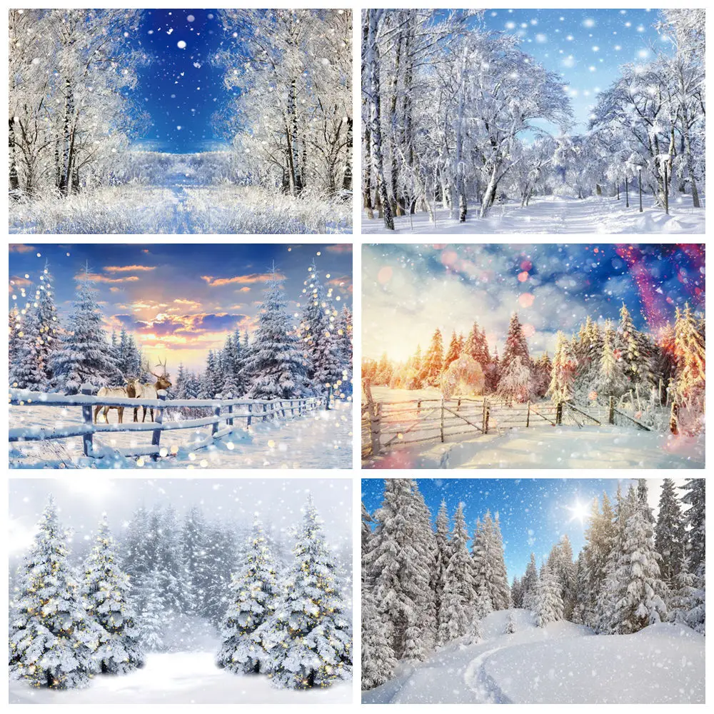 Winter-Scene-Christmas-Backdrop-Forest-Snow-Mountain-Snowflake-Natural ...