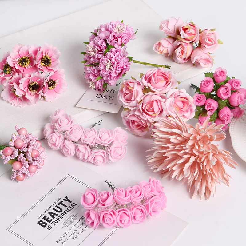 Pink-Mini-Artificial-Flowers-Fake-Plant-for-Home-Decor-Wedding ...