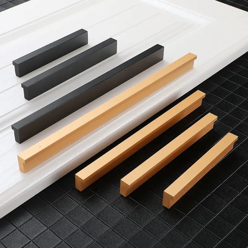 Modern Minimalist Cabinet Drawer Kitchen Door Handles Black Aluminum ...
