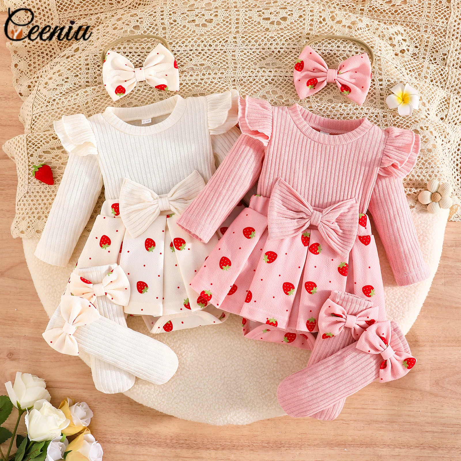 Ceeniu-ropa de fresa para niña de 0 a 18M, mono tejido de manga larga ...