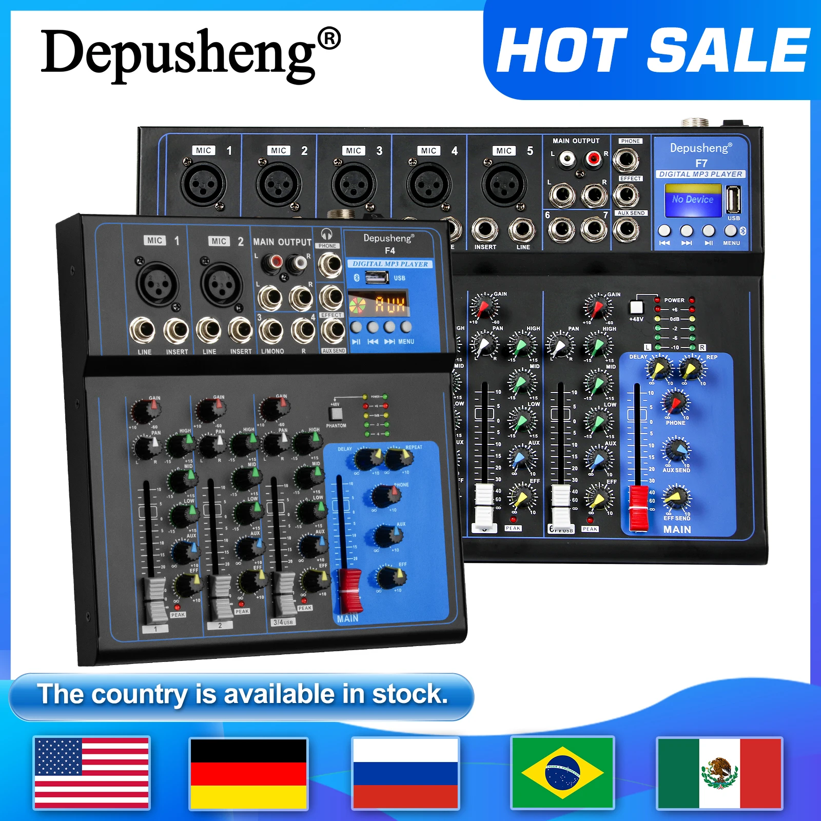 Mixer de som profissional portátil digital DJ Console Depusheng 4/7 ...