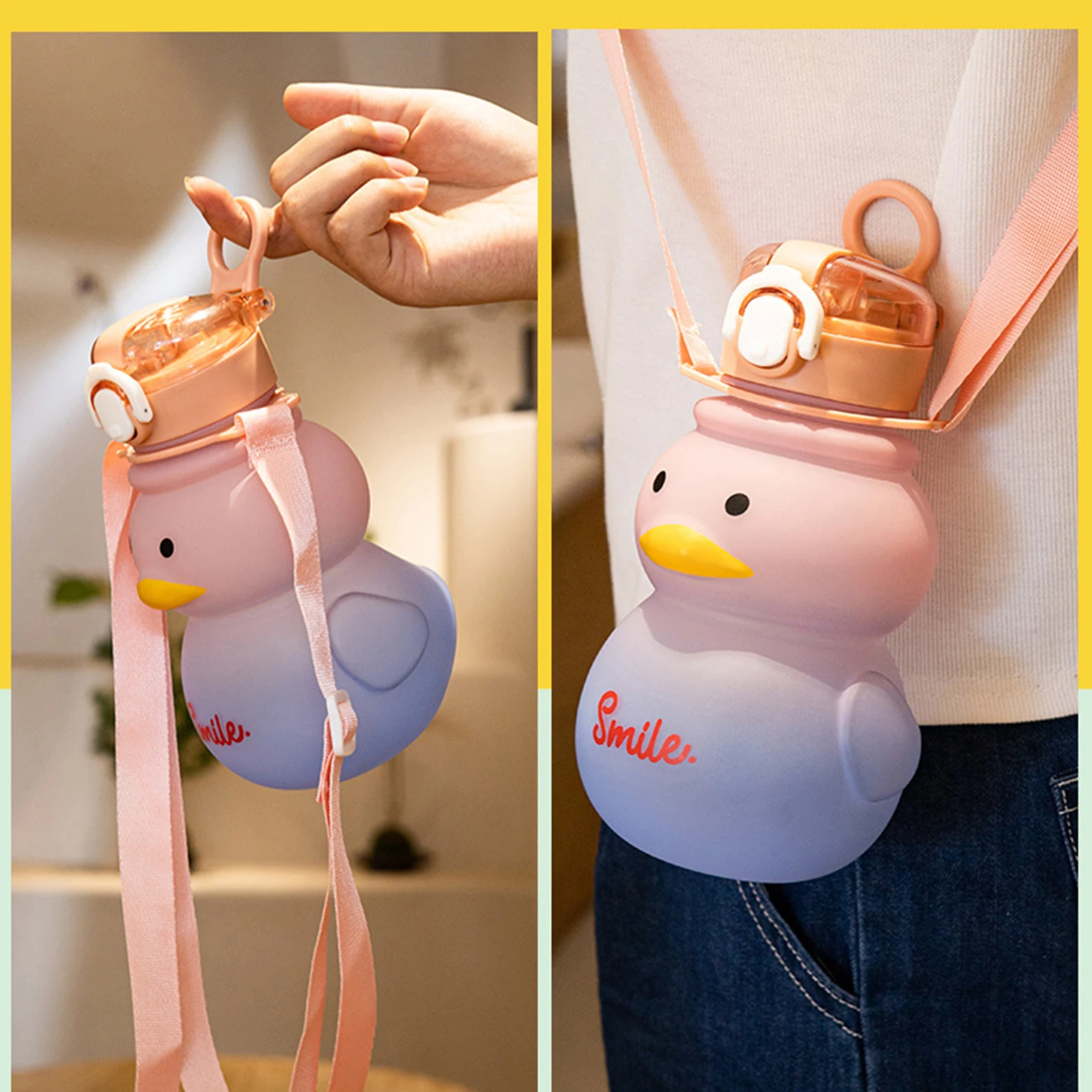 Kawaii-Duck-Water-Bottles-Leak-proof-Portable-Straw-Kettle-with ...