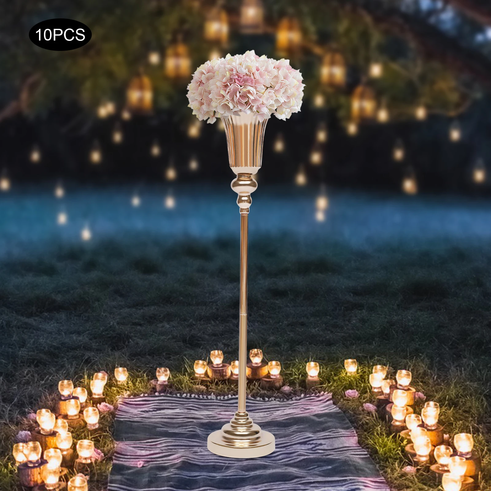 10 Pcs Versatile Metal Wedding Decoration Vase, Gold Trumpet Vase, Road ...