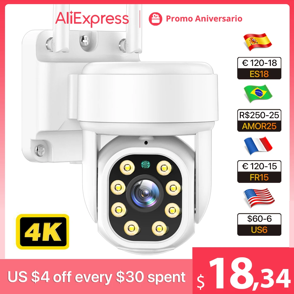 8MP 4K PTZ IP Camera WiFi Outdoor Ai Auto Tracking Security CCTV Camera ...