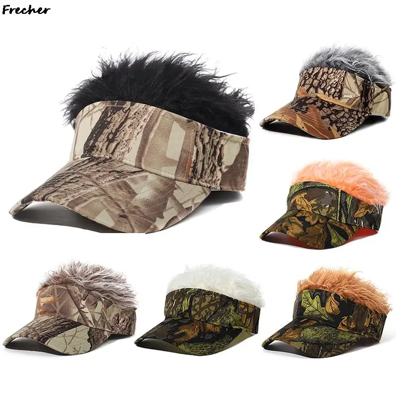 2022 Unisex Fake Hair Cap Toupee Sun Hat Visors Men Women Golf Caps ...