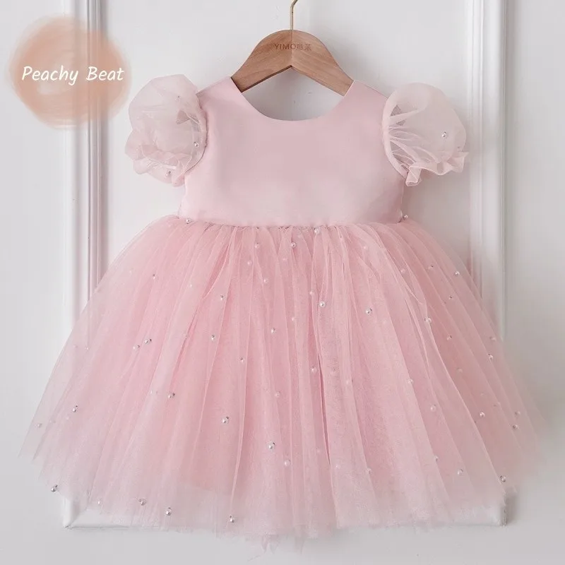 Baby Girl Princess Pearl Tutu Dress Puffy Sleeve Infant Toddler Child ...