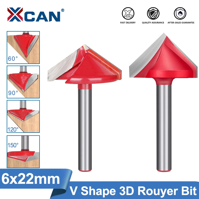XCAN 1pc 6x22mm 60/90/120/150 Degrees V shape Milling Cutter CNC ...