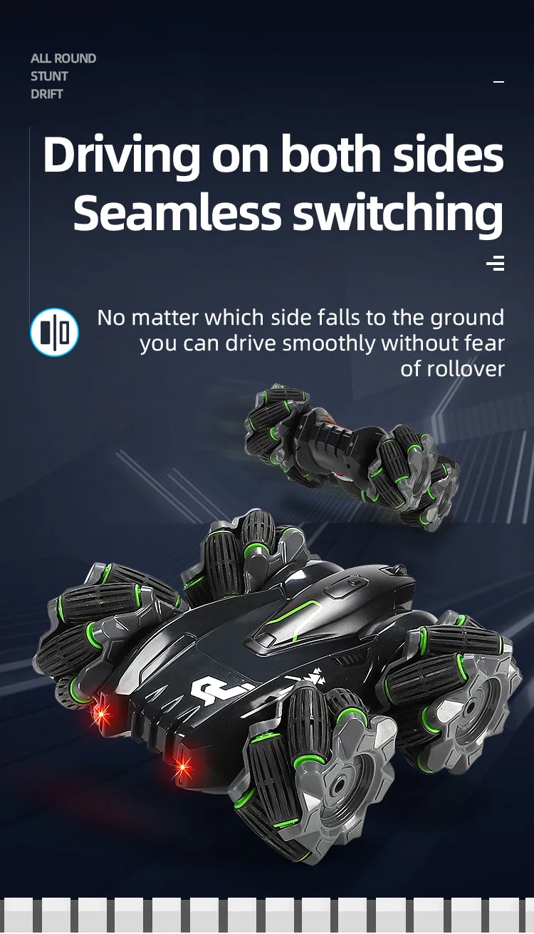 Gris-Voiture de cascade télécommandée à seau rabattable double face, éclairage de dérive ...