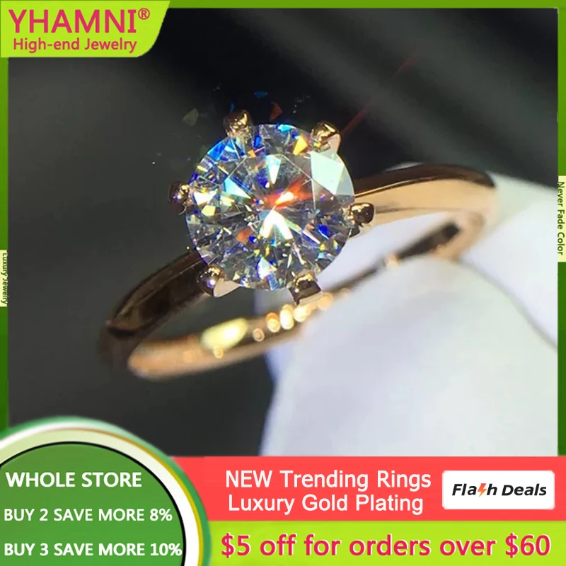 YHAMNI Have 18KRGP Stamp Gold Color Rings Solitaire 2 Carat Zirconia ...