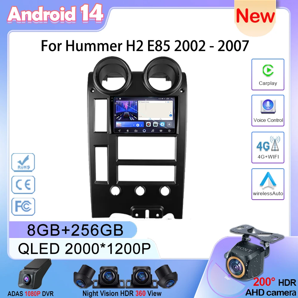 Android 14 Auto Radio Stereo For Hummer H2 E85 2002 - 2007 Car GPS ...