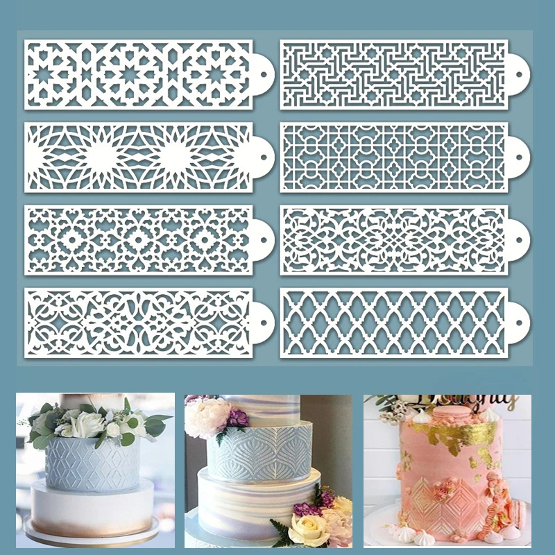 8pcs-set-Cake-Stencil-Leaf-Shape-Pattern-Decorating-Lace-Cake-Boder ...