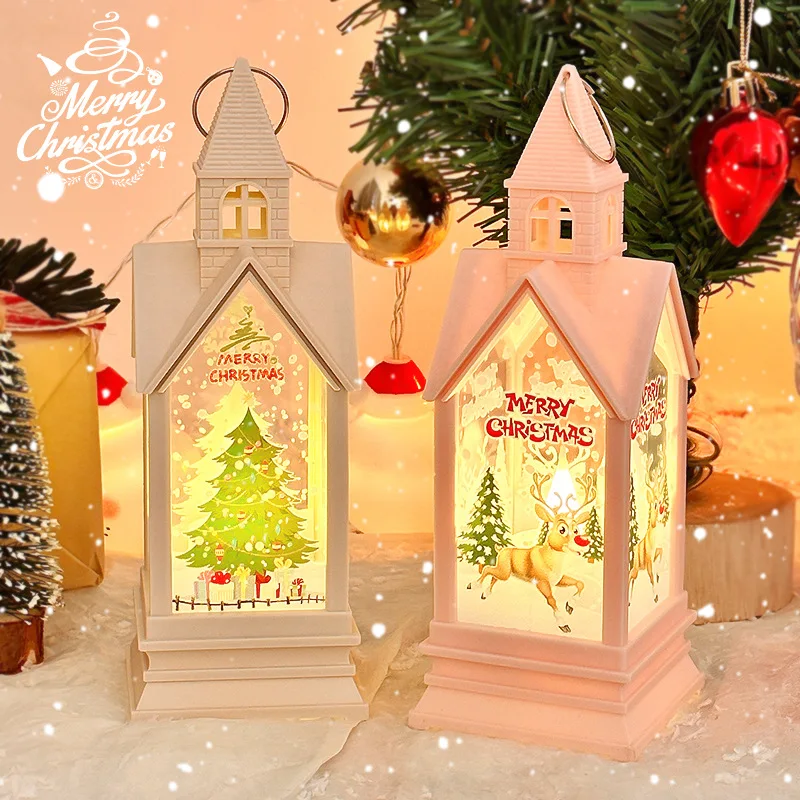 Pink White Christmas LED Wind Lantern Electronic Candlestick New Year ...