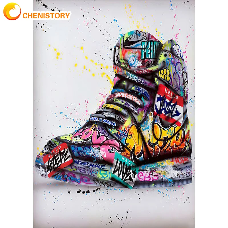 CHENISTORY-Painting-By-Numbers-Blue-Basketball-Shoes-DIY-Modern-Wall ...