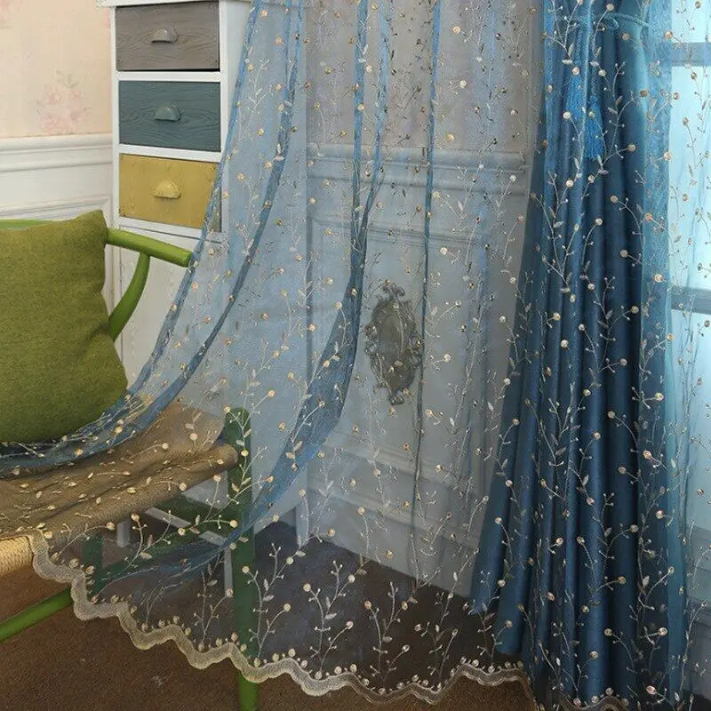 Luxury-Embroidered-Small-Rose-Leaves-Tulle-Organza-Sheer-Curtain-For ...