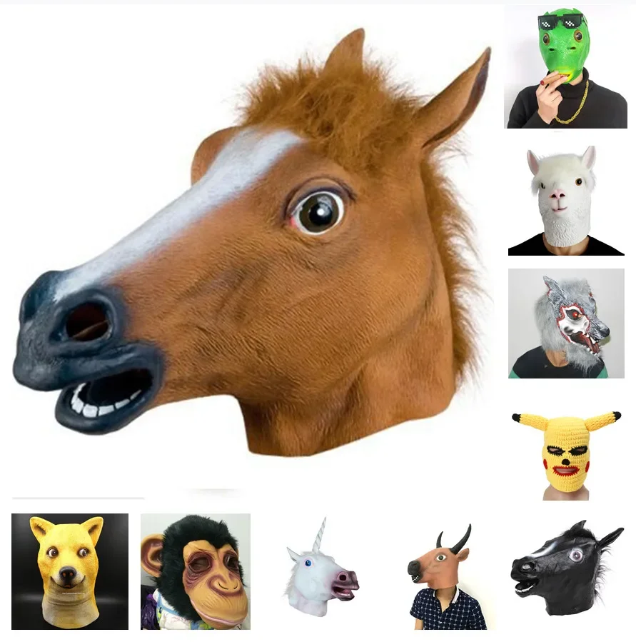 Halloween-Mask-Ball-Cosplay-Latex-Horse-Head-Mask-Animal-Head-Set-Horse ...