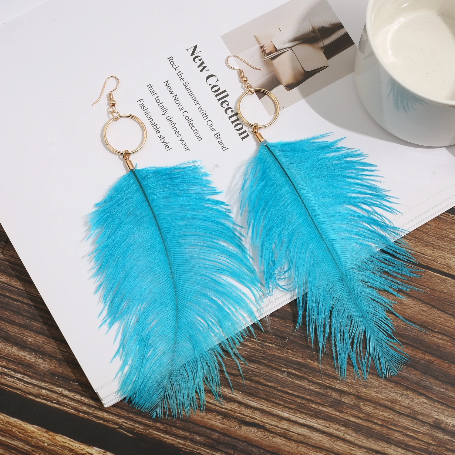 Bohemian Genuine Ostrich Feather Earrings Long Crystal Tassel Dangle ...