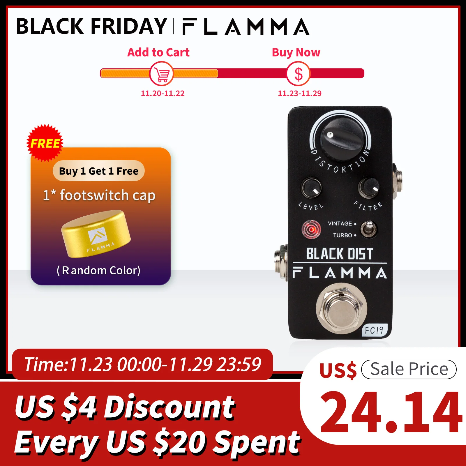 FLAMMA-FC19-Distortion-Guitar-Effects-Pedal-Vintage-and-Turbo-Mode-True ...