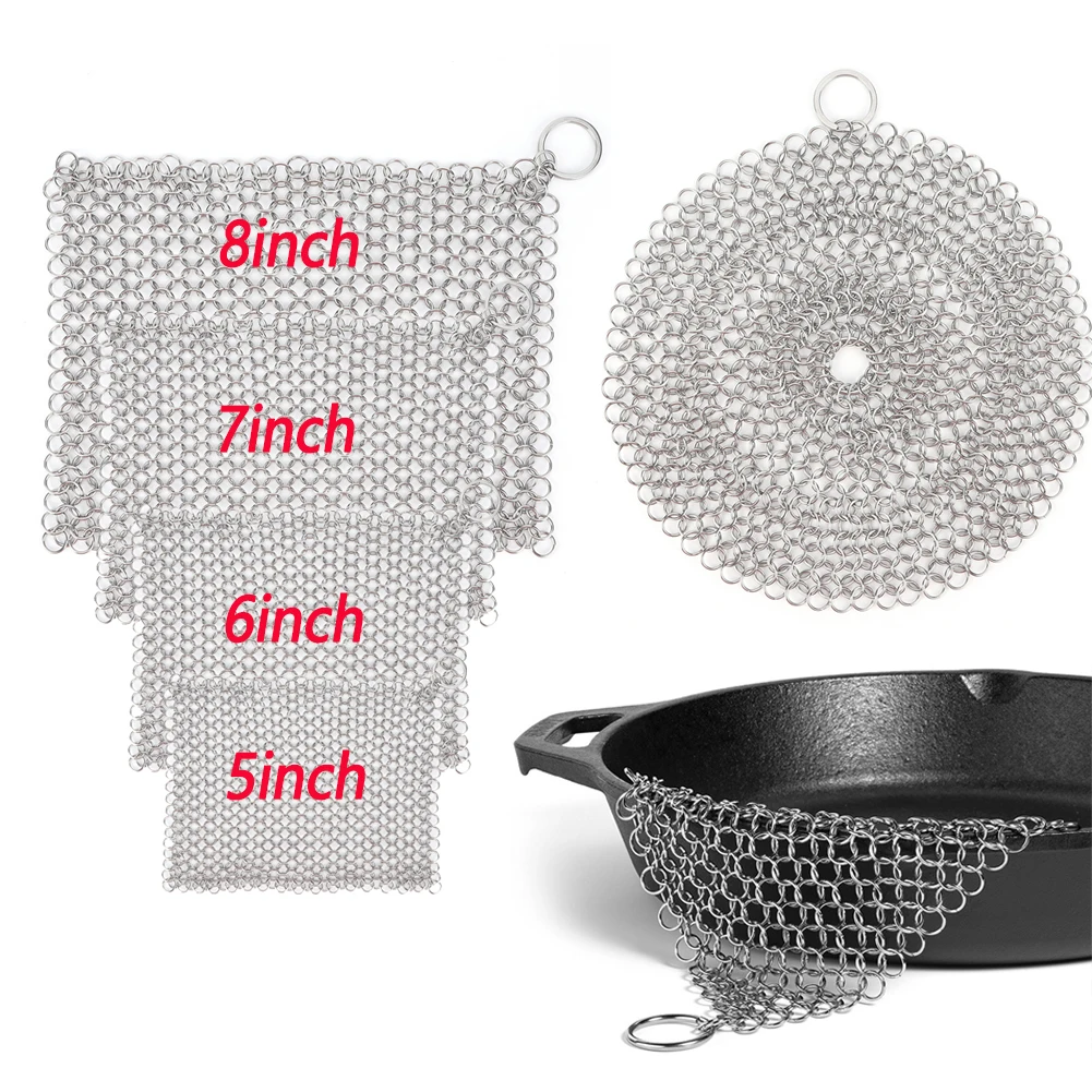 Stainless-Steel-Cast-Iron-Cleaner-8-7-6-5-4inch-Chainmail-Scrubber-With ...