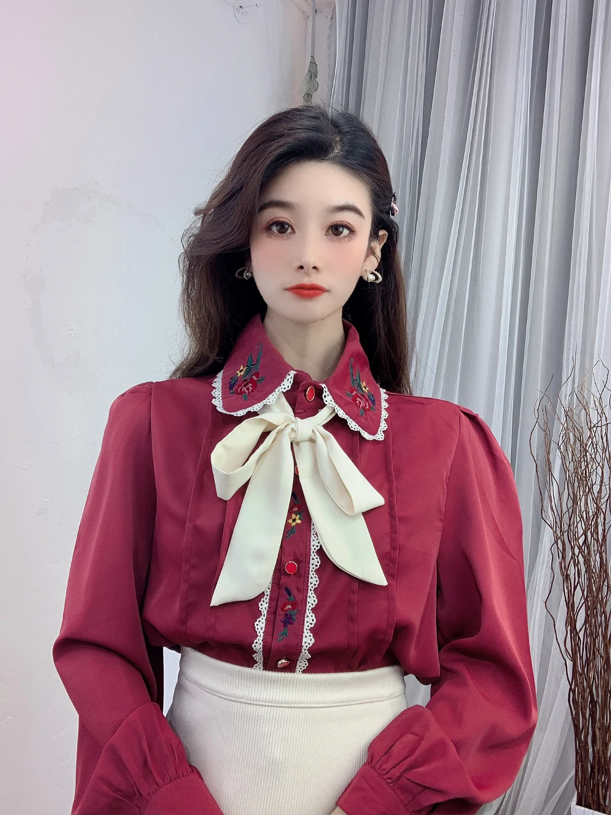 Tie Collar Attached Shirt Women