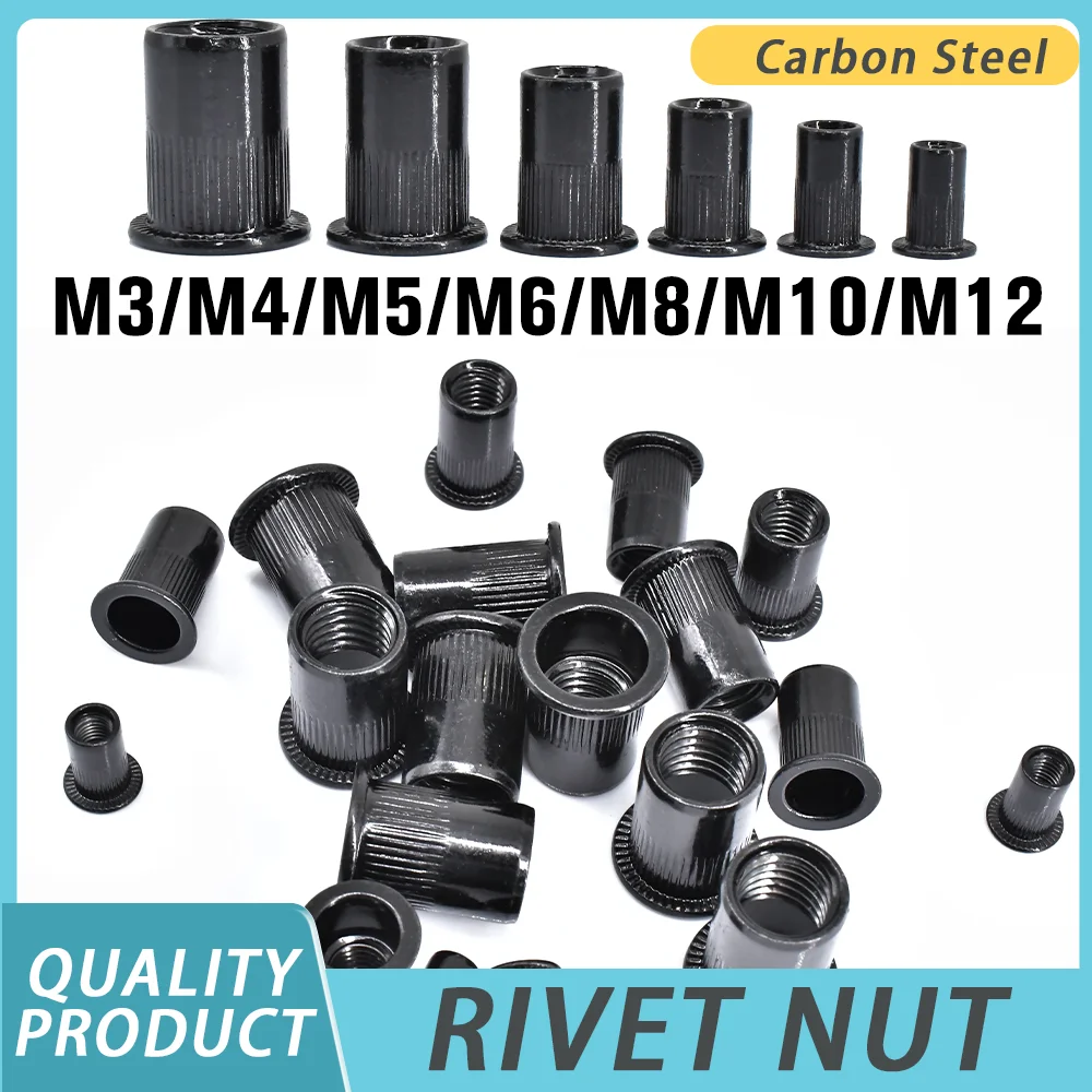 7-100pcs-Carbon-Steel-Rivets-Nuts-Insert-Flat-Head-Threaded-Nut-Riveter ...