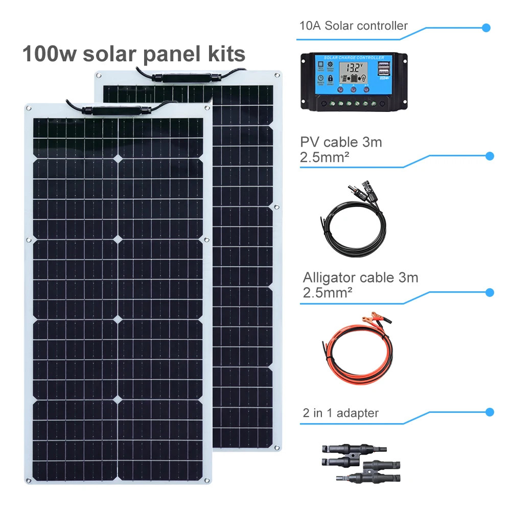 1-2X-50-Watt-Solar-Panel-Kit-100W-12V-Flexible-High-Efficiency ...