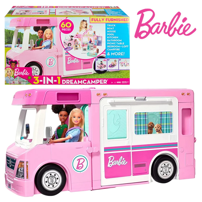 Barbie Ghl93 Dream Camper Pink Pop Out Caravan Playset With Pool ...