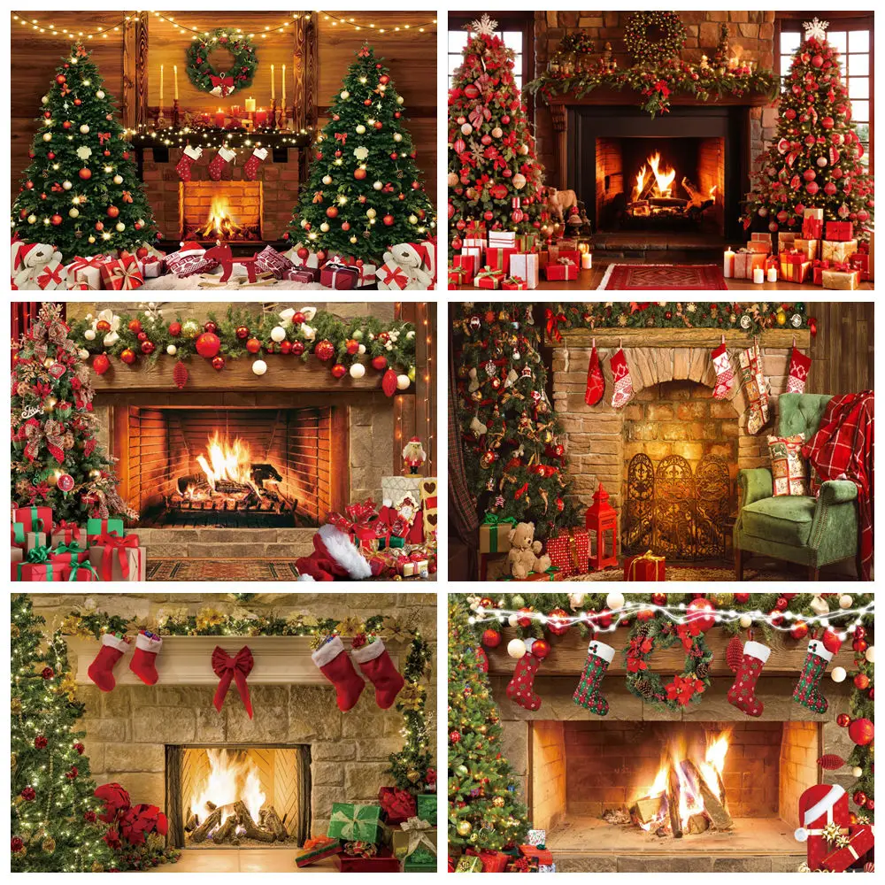 Christmas-Fireplace-Photography-Backdrop-Xmas-Tree-Gifts-Burning-Fireplace-Winter-New-Year ...