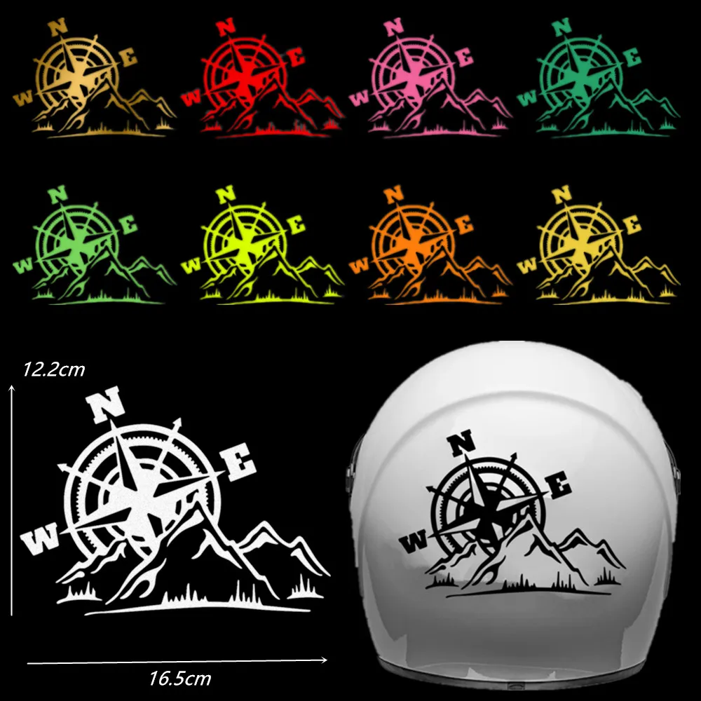 Motorcycle Stickers Compass Vinyl Reflective Helmet Decoration Mountain ...