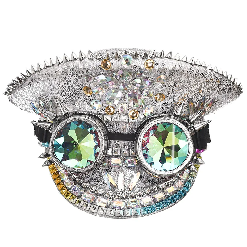 Women's Burning Man Sequin Hat Mucis Festival Military Captain Hats ...